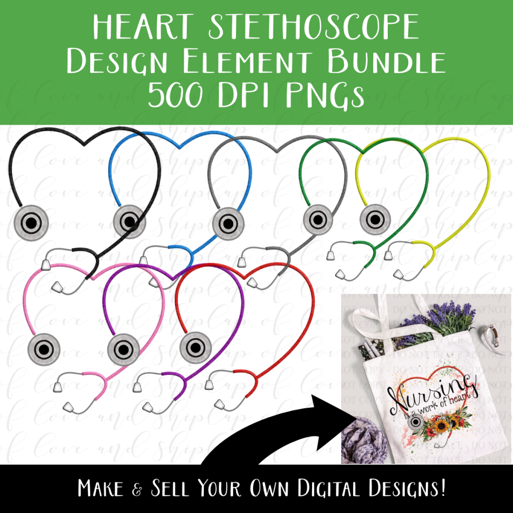 Stethoscope Heart Design Element Set – DIGITAL FILE FOR SUBLIMATION ...