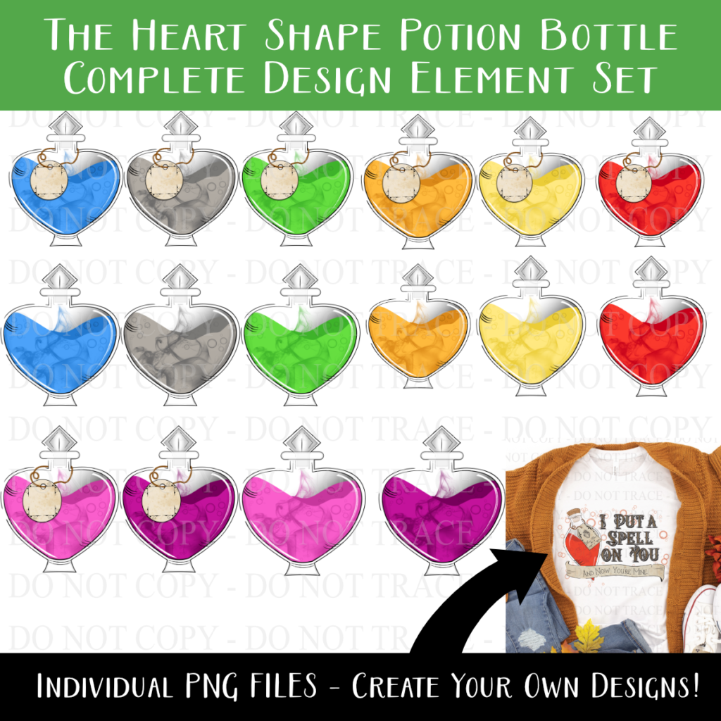 Heart Shaped Potion Bottles Bundle – 16 Files – Design Element Set – Of ...