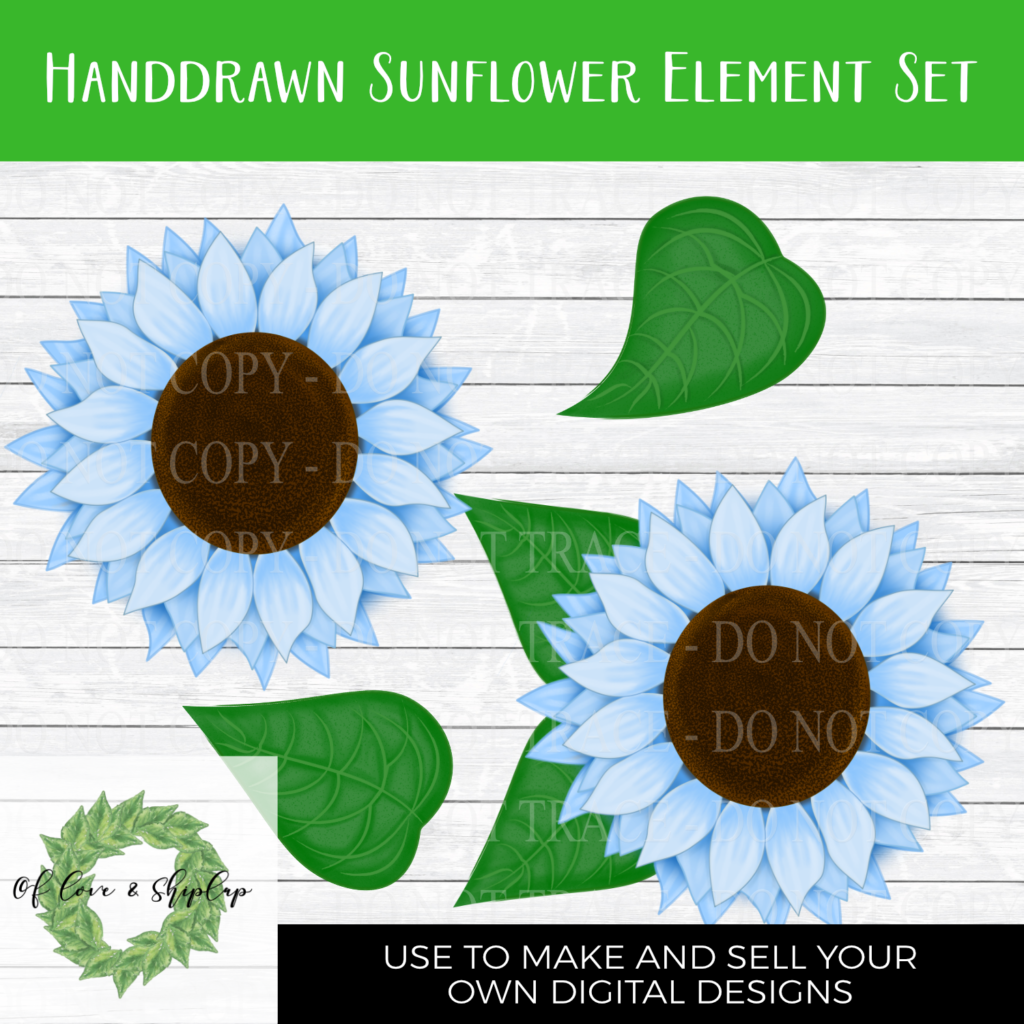 Light Blue Sunflower Clipart – Design Element – Of Love and Shiplap